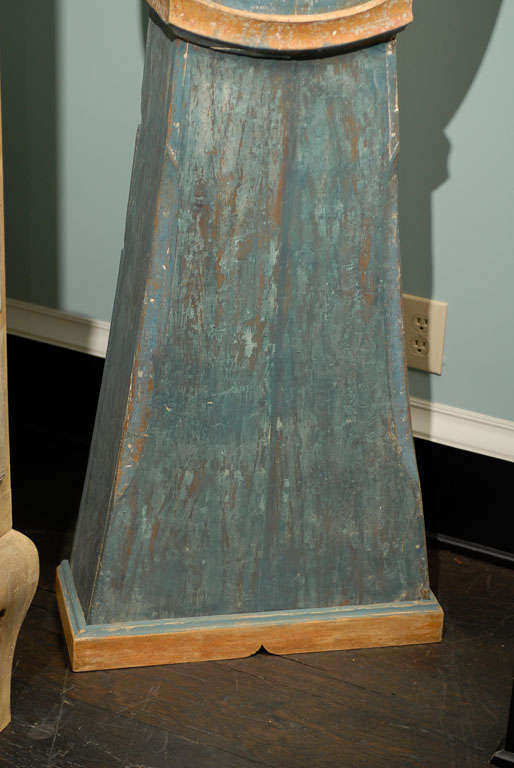19th Century Painted Swedish Blue Painted Wood Clock For Sale at 1stDibs