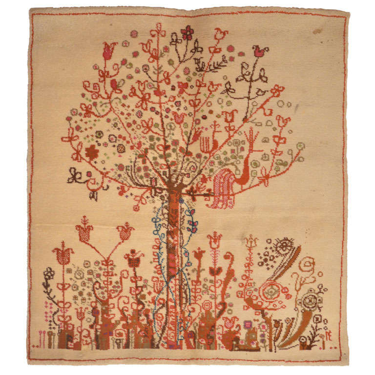 Vintage Garden Design Rug Monogrammed Eva Nemeth, 1970's For Sale at ...