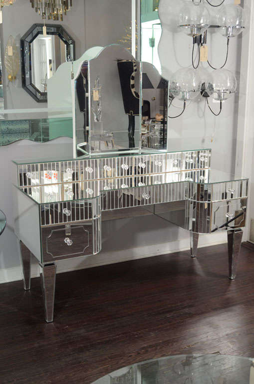 Custom Mirrored Vanity with Triptych Mirror and Baguette Details For ...