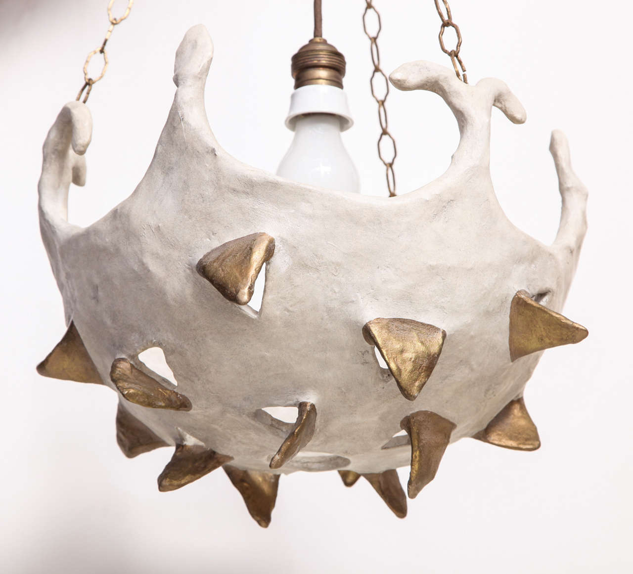 Unique Plaster Chandelier in White and Gold at 1stDibs