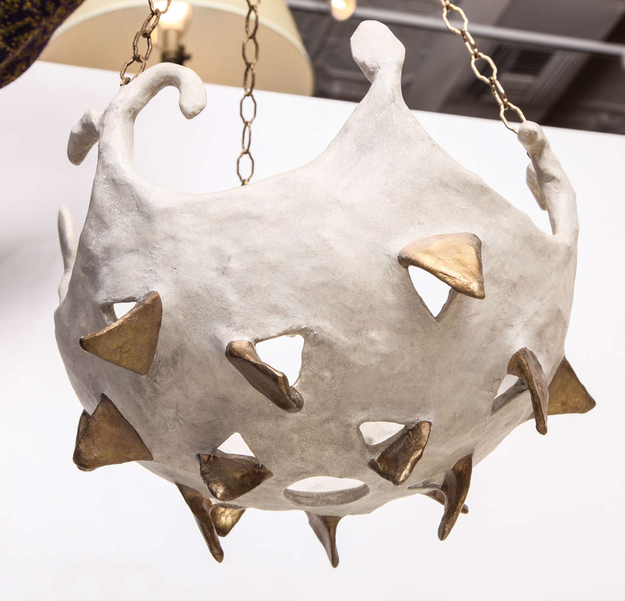 Unique Plaster Chandelier in White and Gold at 1stDibs