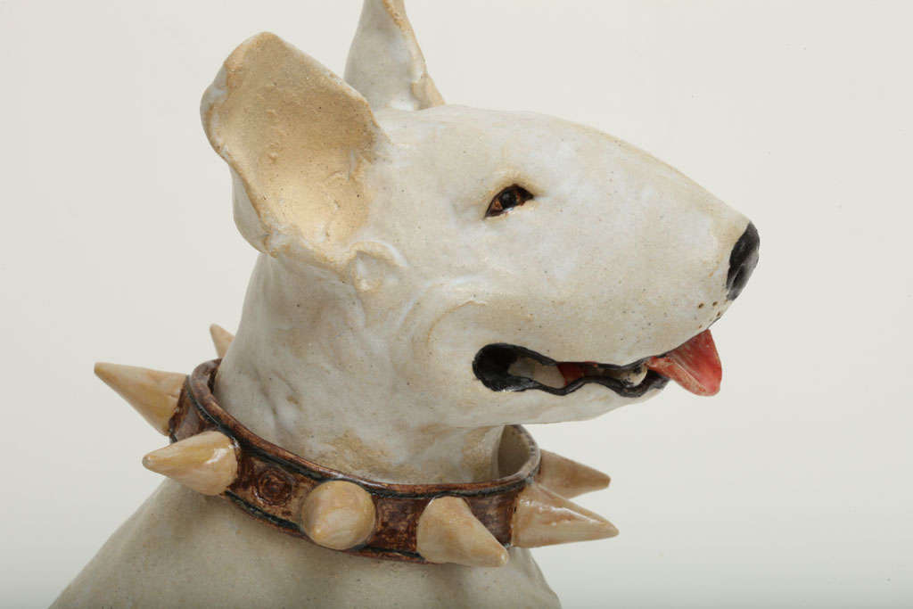 Large Handmade Ceramic Bull Terrier Dog Statue at 1stDibs