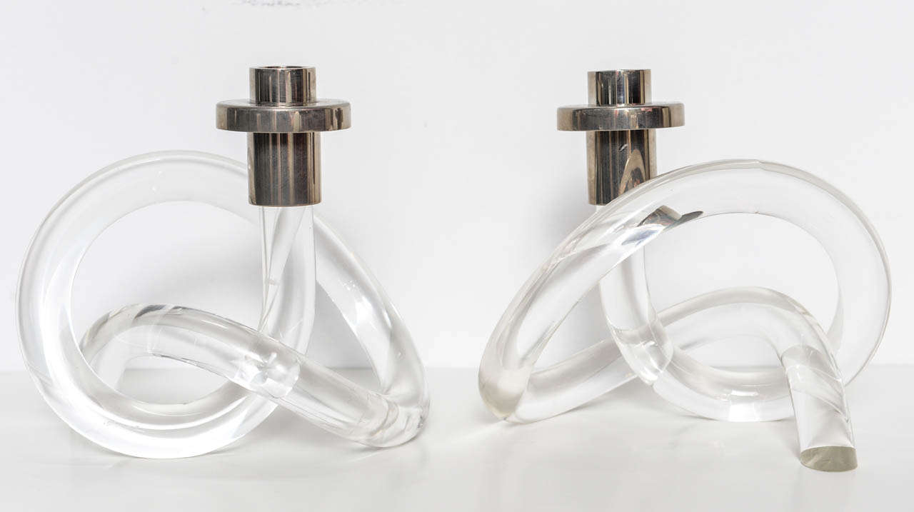 Pair of Dorothy Thorpe "Pretzel" Lucite and Chrome Candelabras Set at ...