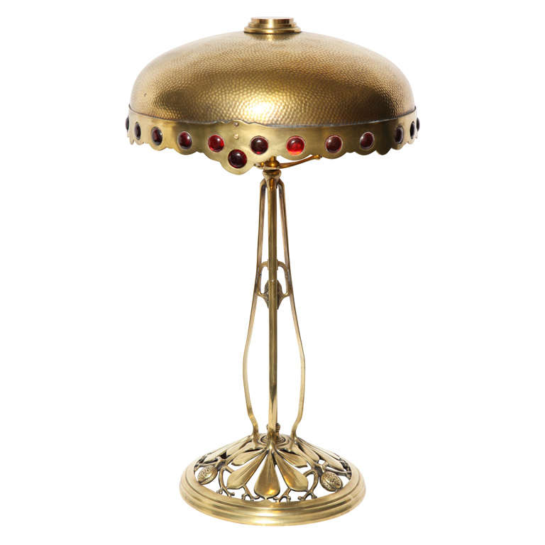 An Austrian Secessionist brass and jeweled Table Lamp at 1stDibs