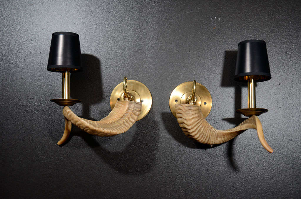 Pair of Stylized Vintage Ram Horn Sconces at 1stDibs