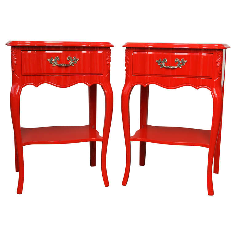 Pair of Red Glamour Dorothy Draper Style Nightstands at 1stDibs