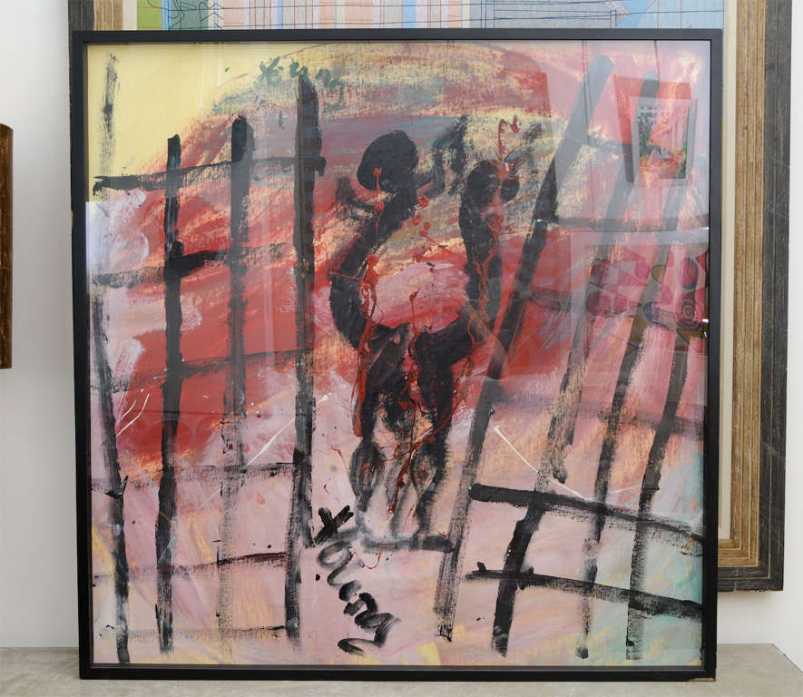 Original Purvis Young Oil on Vinyl Canvas Framed Painting For Sale at ...