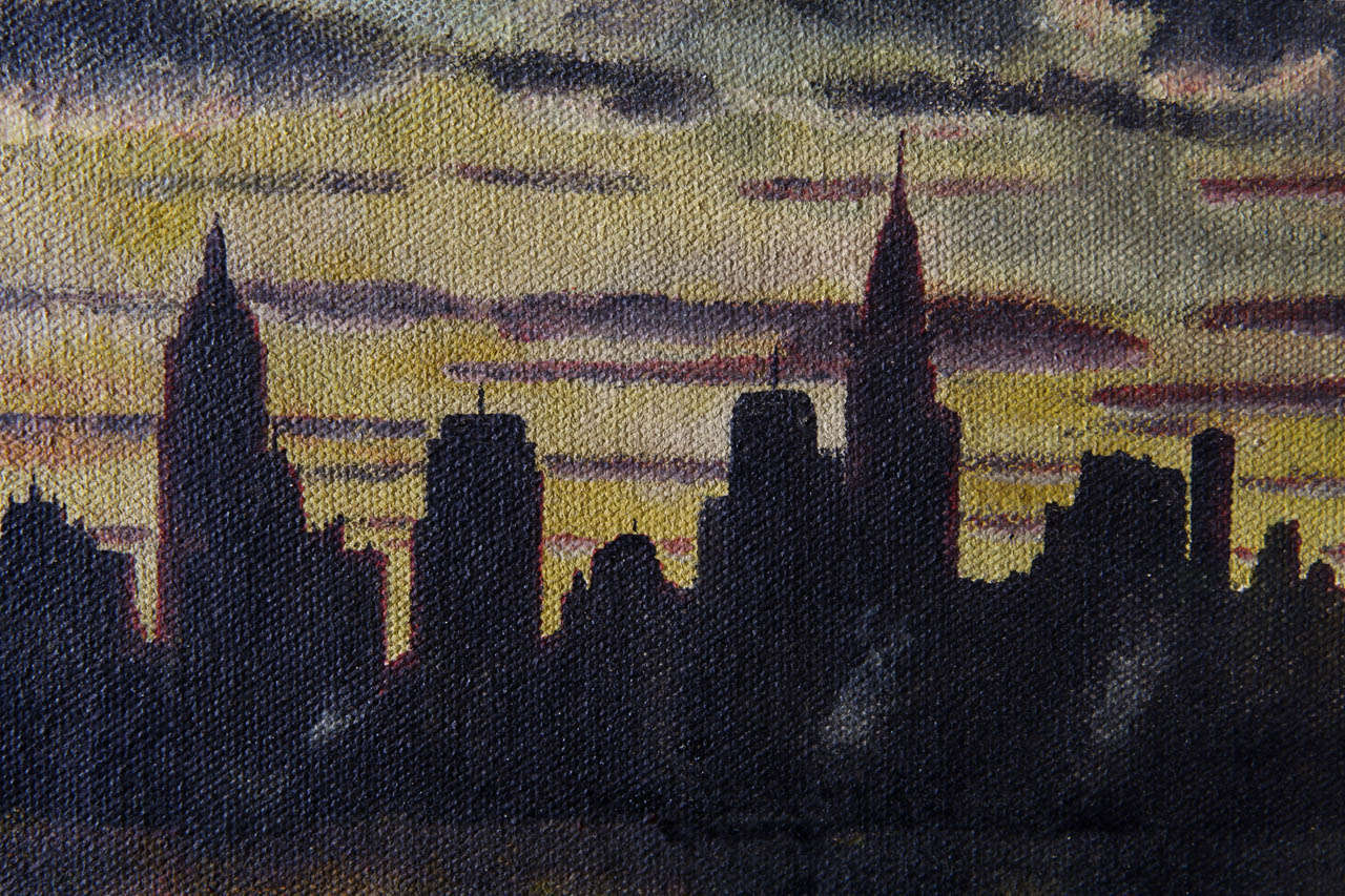 1940 Oil on Weave New York City Skyscraper Painting Attributed to Frank ...