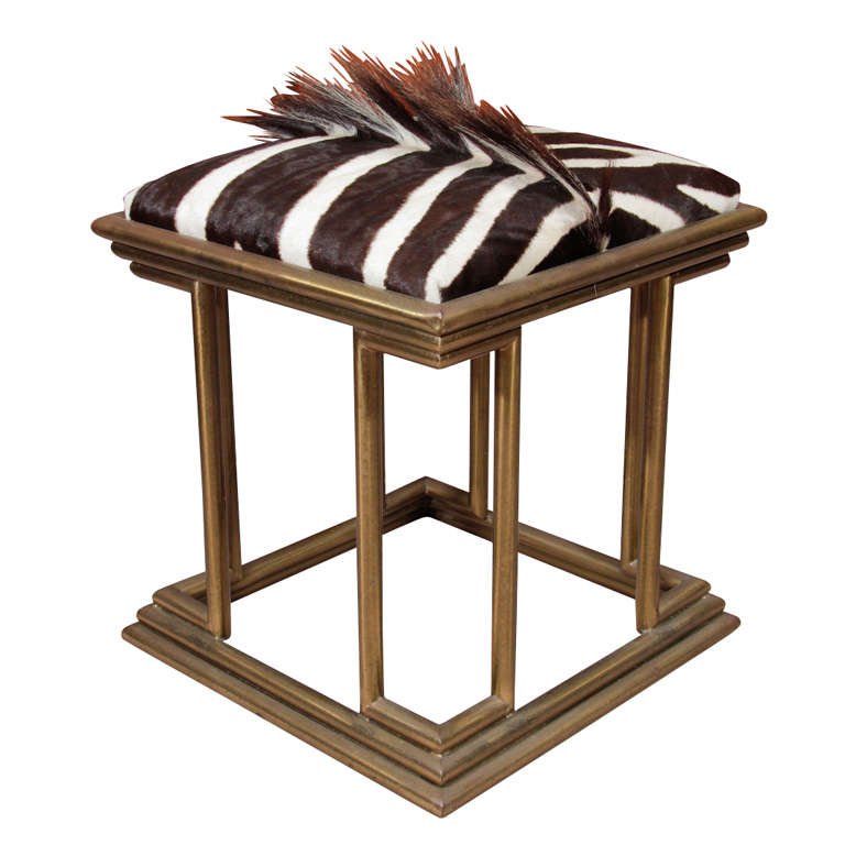 Art Deco Brass and Zebra Skin Stool at 1stDibs