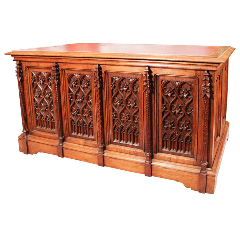 Ornate Gothic Style Leather Top Writing Desk at 1stDibs