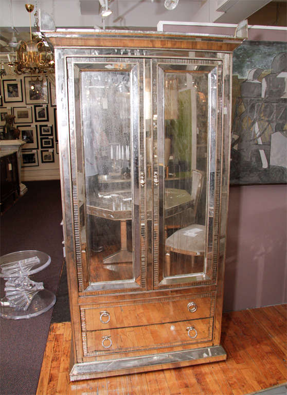 Mid Century Mirrored Armoire / Wardrobed at 1stDibs