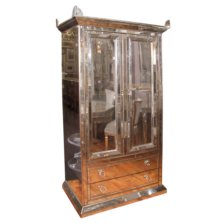 Mid Century Mirrored Armoire / Wardrobed at 1stDibs