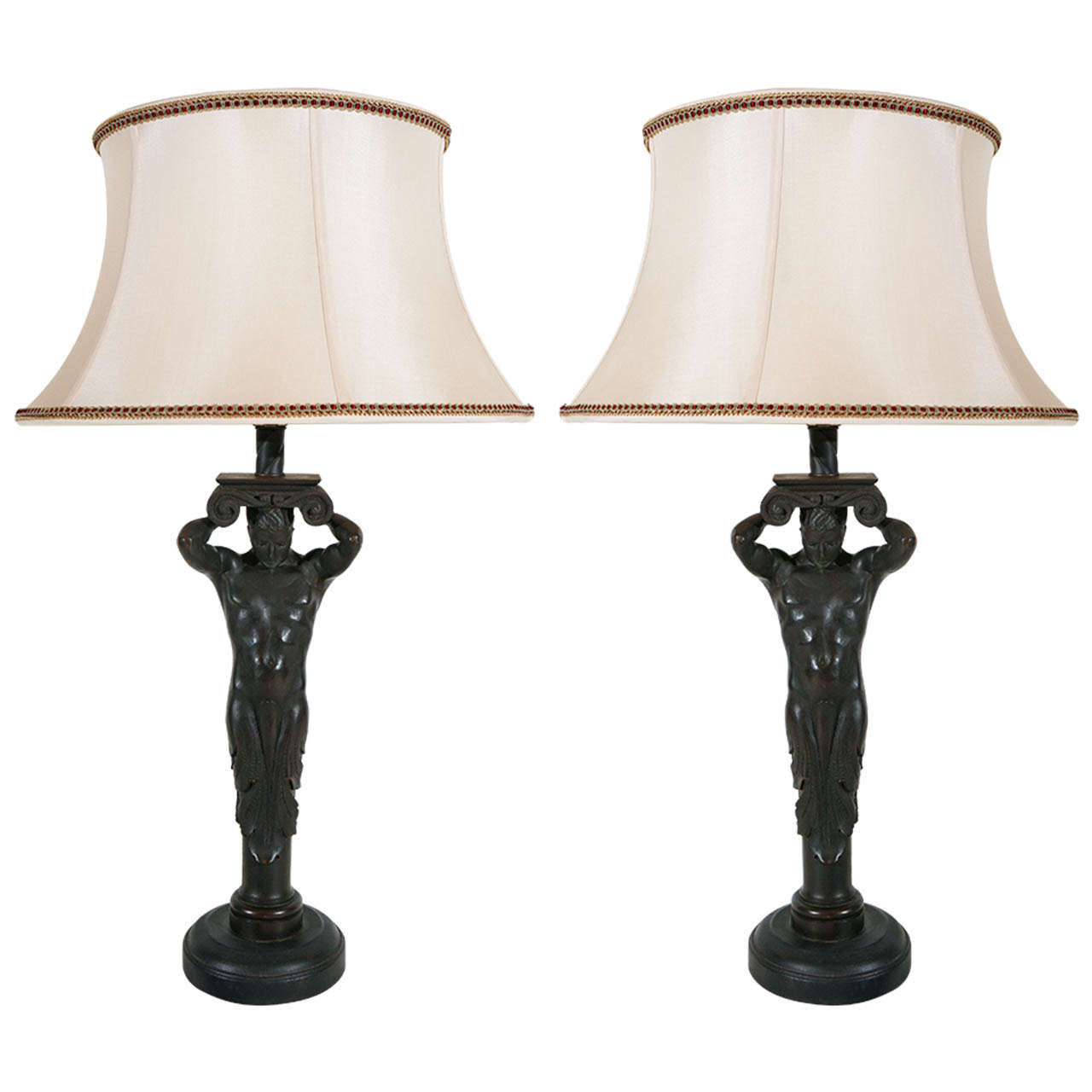 Pair of Gustavsberg Style Greek Figural Lamps For Sale at 1stDibs