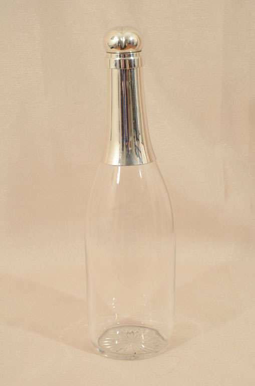 English Sterling Silver and Crystal Champagne Bottle Decanter at 1stDibs