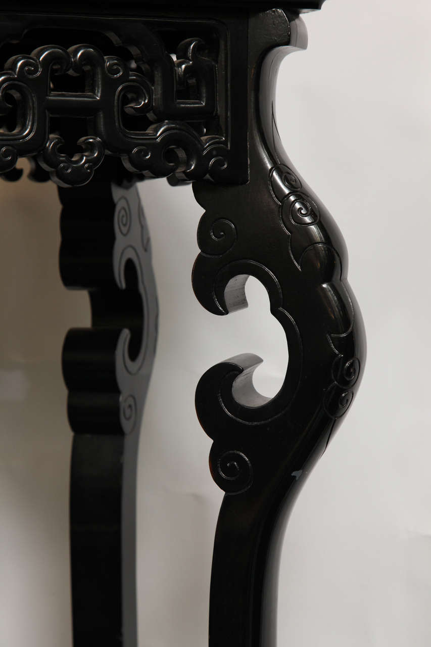 Pair of Decorative Black Chinese Style Porcelain Vases on Lacquered ...