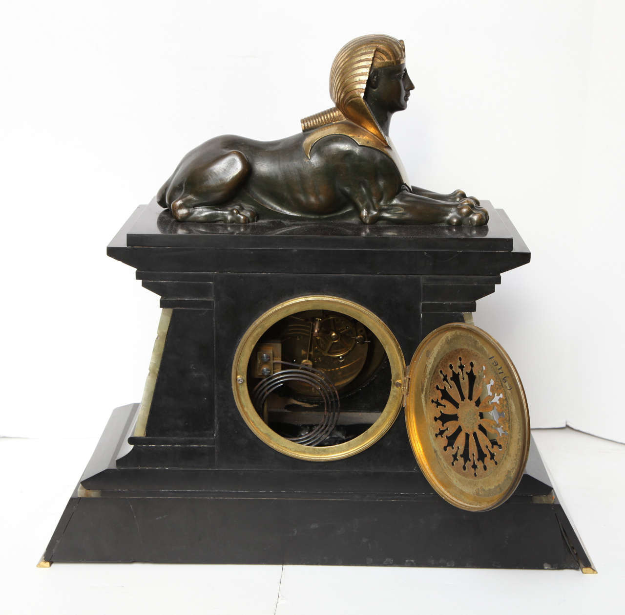 Victorian Three-Piece Egyptian Revival Clock Set For Sale at 1stdibs
