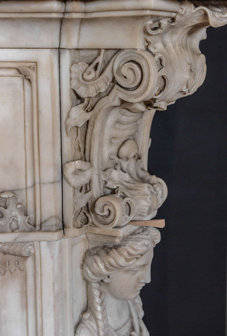 Carved 19th Century French Rococo Statuario Marble Fireplace or Mantel ...