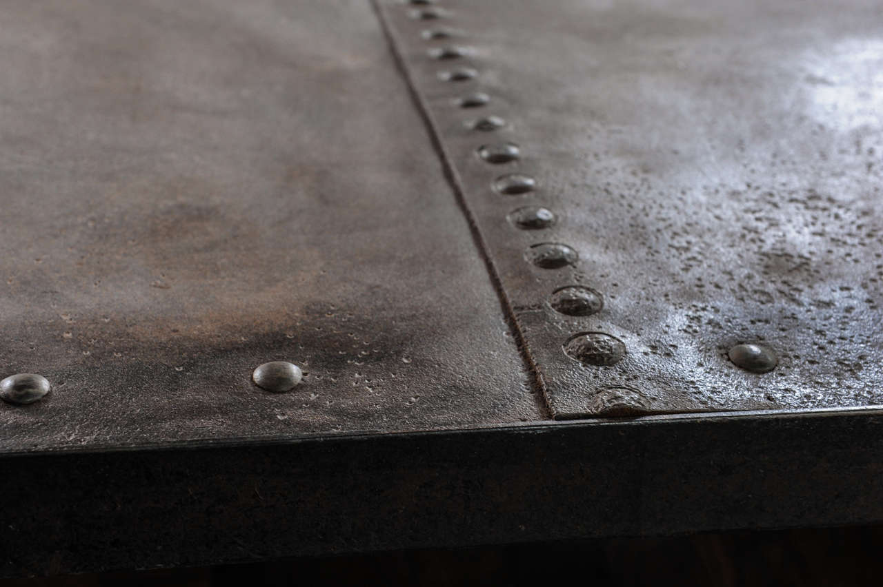 French Industrial Polished Weathered Riveted Steel Coffee or Center ...