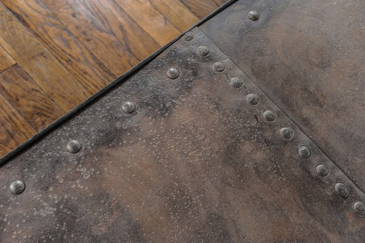 French Industrial Polished Weathered Riveted Steel Coffee or Center ...