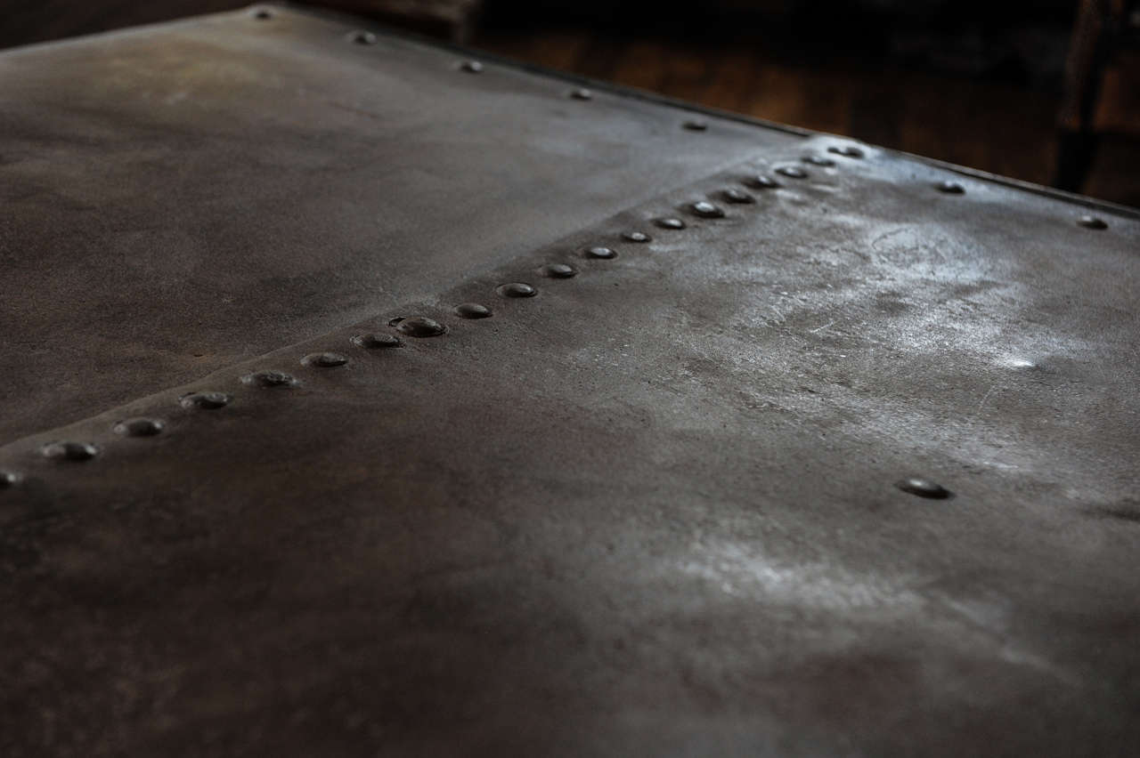 French Industrial Polished Weathered Riveted Steel Coffee or Center ...