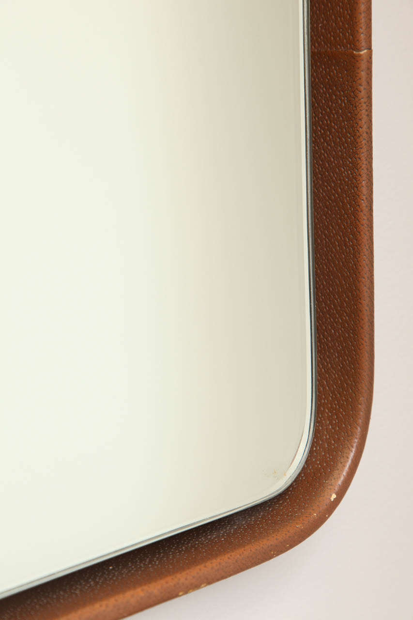 Modernist Mirror "Floating" In A Leather Wrapped Frame. For Sale at 1stDibs