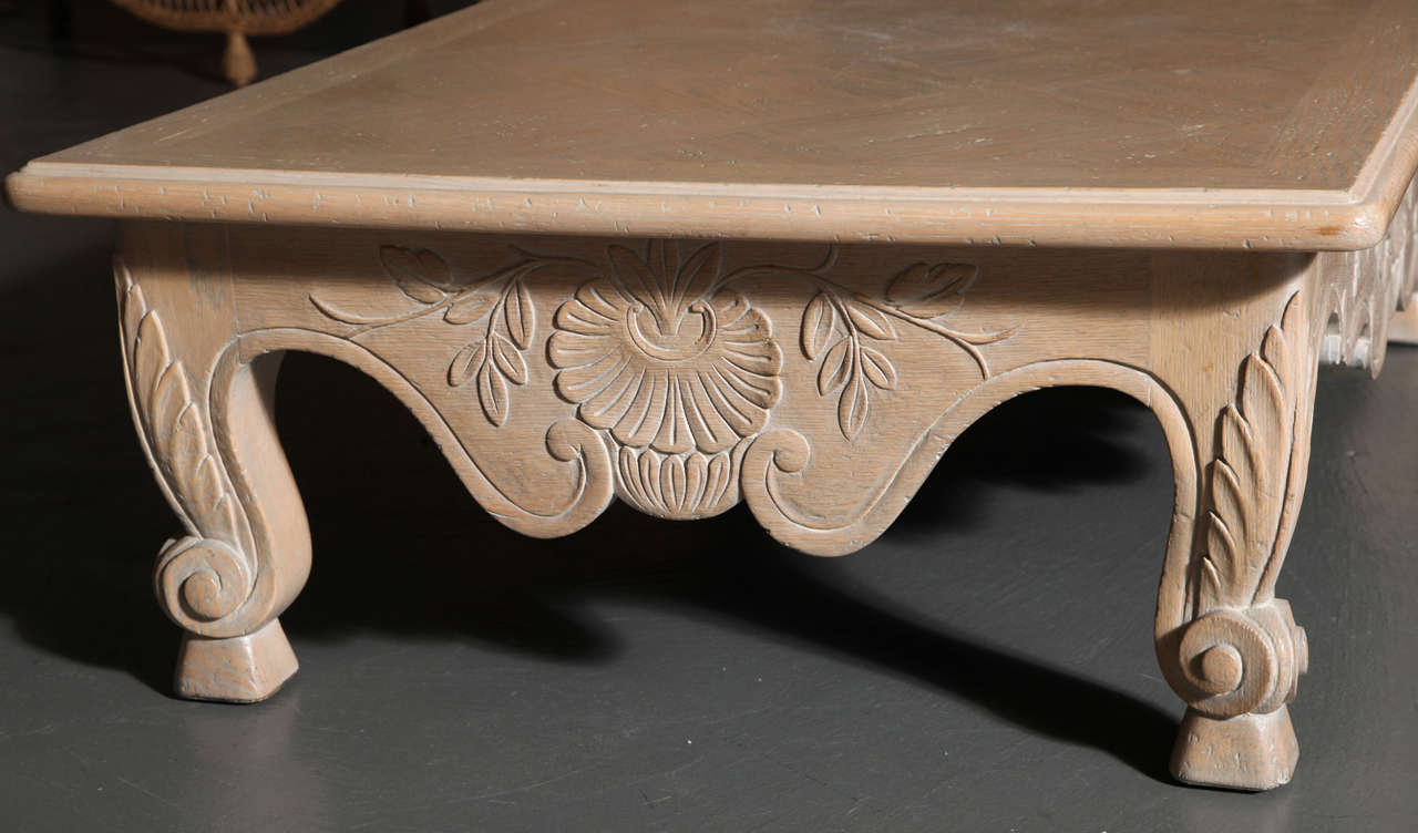Large White-Washed Oak Baroque Revival Coffee Table For Sale at 1stDibs ...