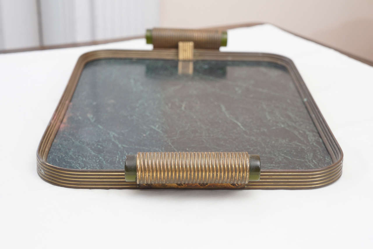 Art Deco Faux Marble and Bakelite Tray with Copper Frame at 1stDibs