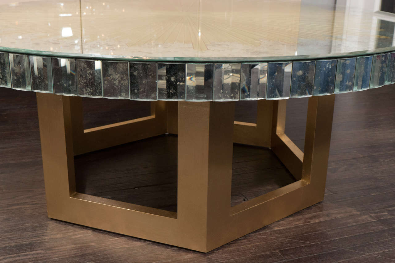 Vintage Églomisé Mirrored Glass Table with Gold Leafed Base at 1stDibs
