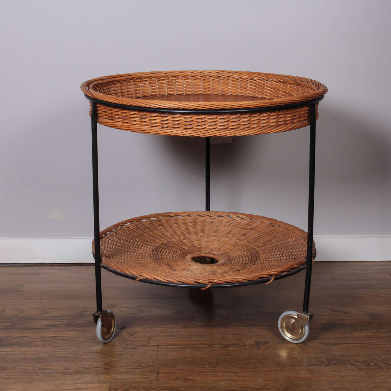 1950s Iron and Wicker Tea Cart at 1stDibs