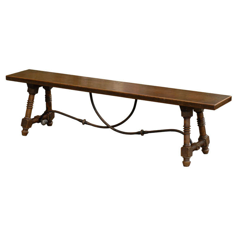 Long Spanish Bench With Iron Stretcher at 1stDibs