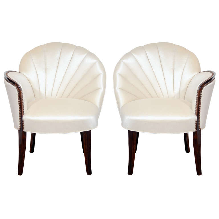Pair of Glamorous Hollywood Channel Tufted Shell back Chairs at 1stDibs