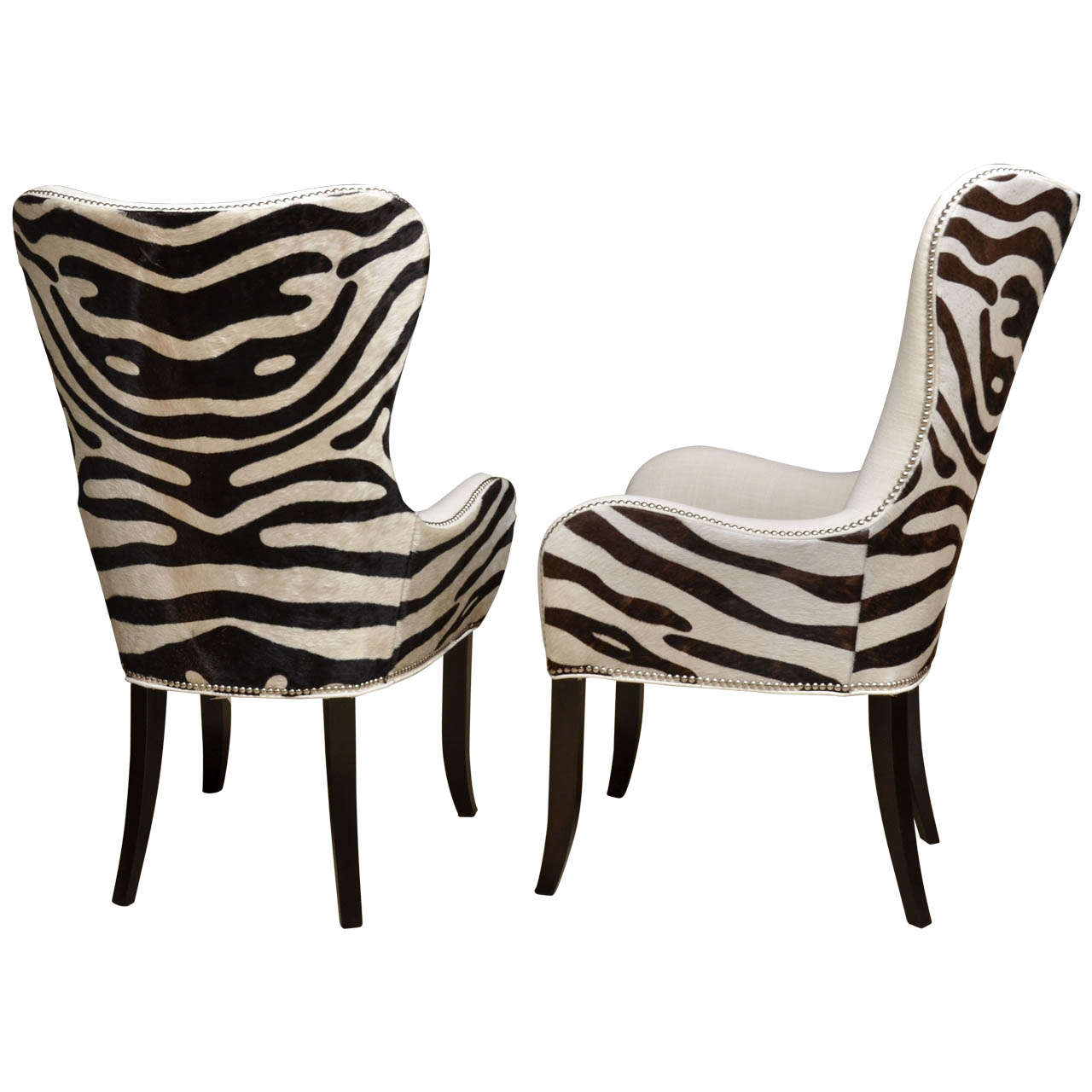 Pair of Cowhide Stenciled Zebra Arm Chairs at 1stDibs