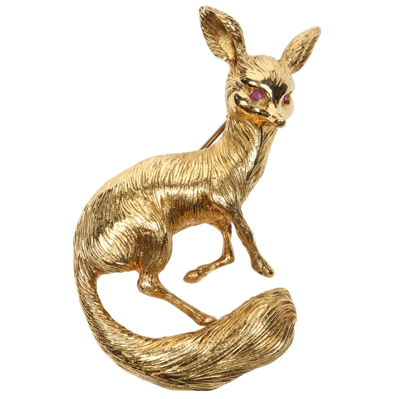 Gold and Ruby Fox Pin by Cherny at 1stDibs