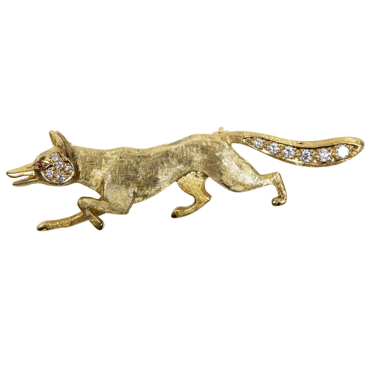 Ruby Diamond Gold Fox Pin at 1stDibs