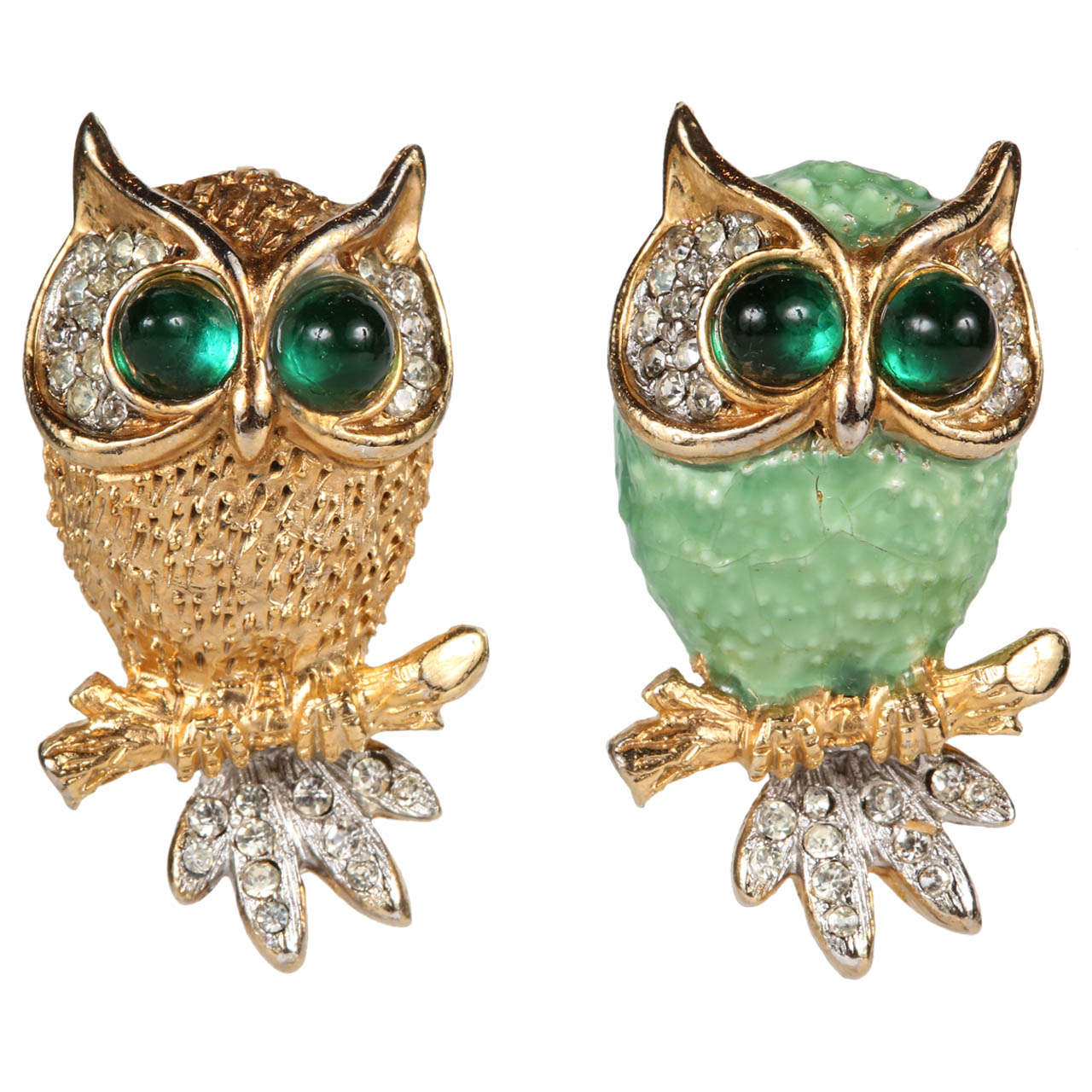 Kenneth J Lane Rhinestone and Enamel Owl Pins at 1stDibs