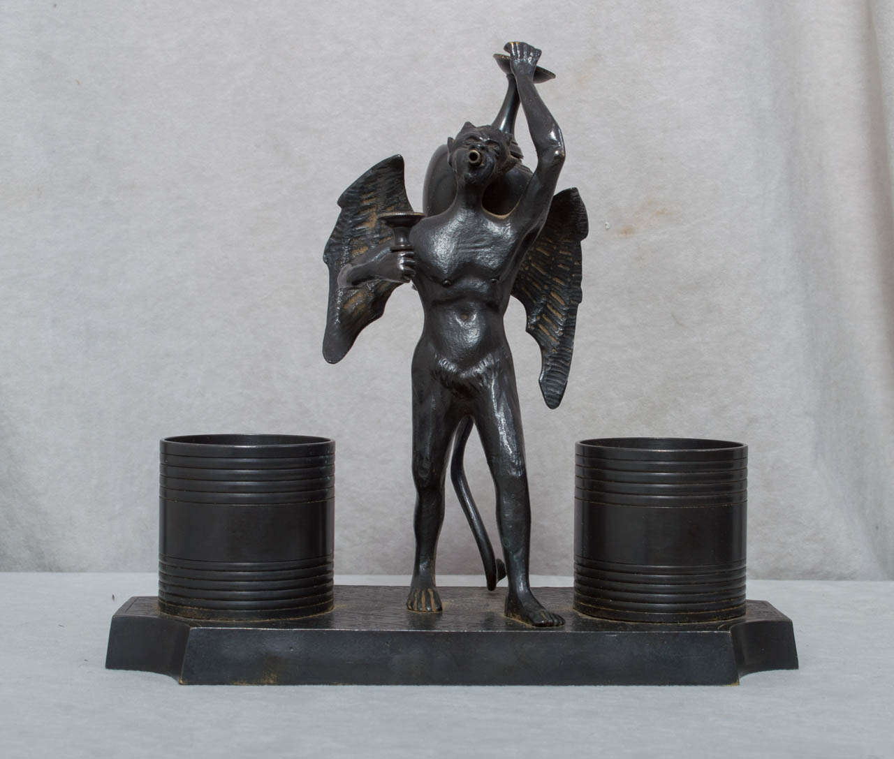 Bronze Devil Oil Cigar Lighter and Match Holder at 1stDibs