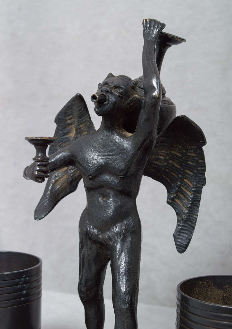 Bronze Devil Oil Cigar Lighter and Match Holder at 1stDibs