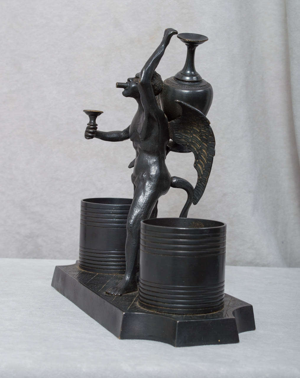 Bronze Devil Oil Cigar Lighter and Match Holder at 1stDibs