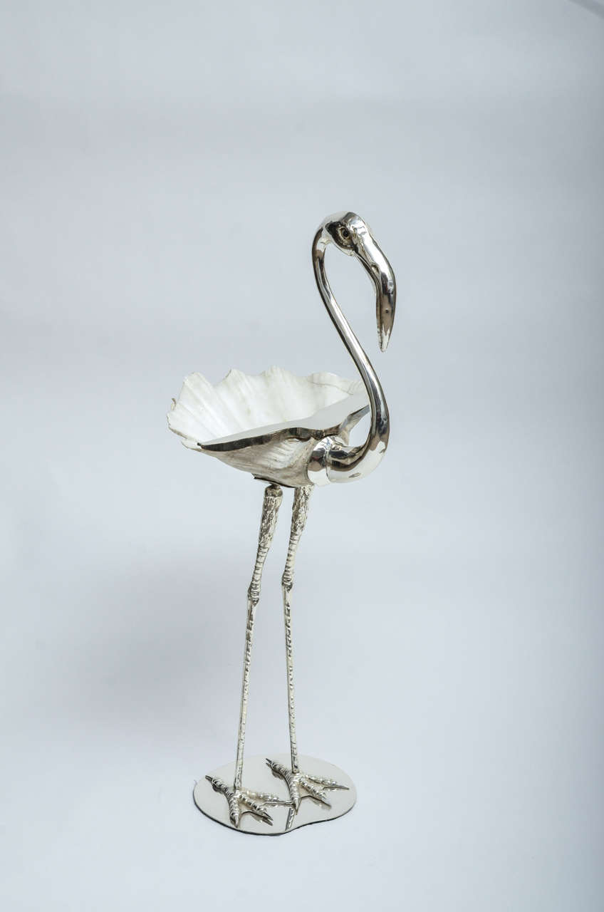 Flamingo Silver Plate and Shell Sculpture at 1stDibs | silver flamingo ...