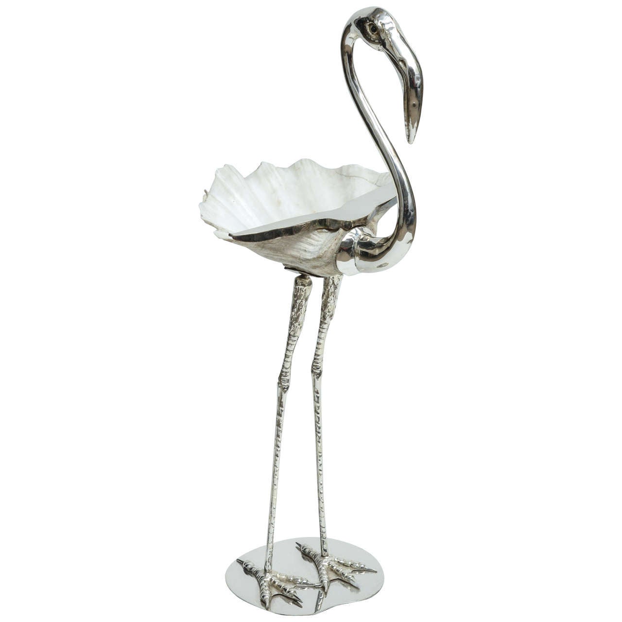 Flamingo Silver Plate and Shell Sculpture at 1stDibs | silver flamingo ...