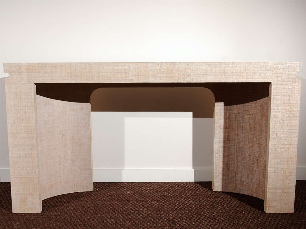 Lacquered Grasscloth Covered Custom Console For Sale at 1stDibs