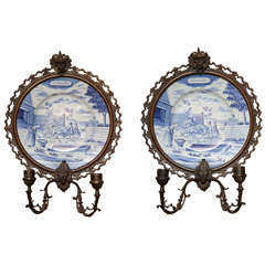 A Pair of Blue and White Delft "November" Plates mounted as Wall ...