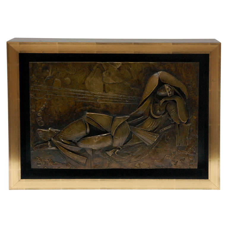 Custom Framed Bronze Relief of a Reclining Figure at 1stDibs