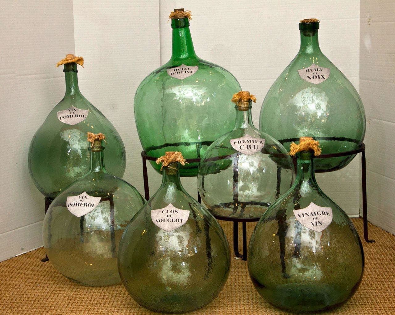 A Collection of French Green Glass Demijohns at 1stDibs | large green ...