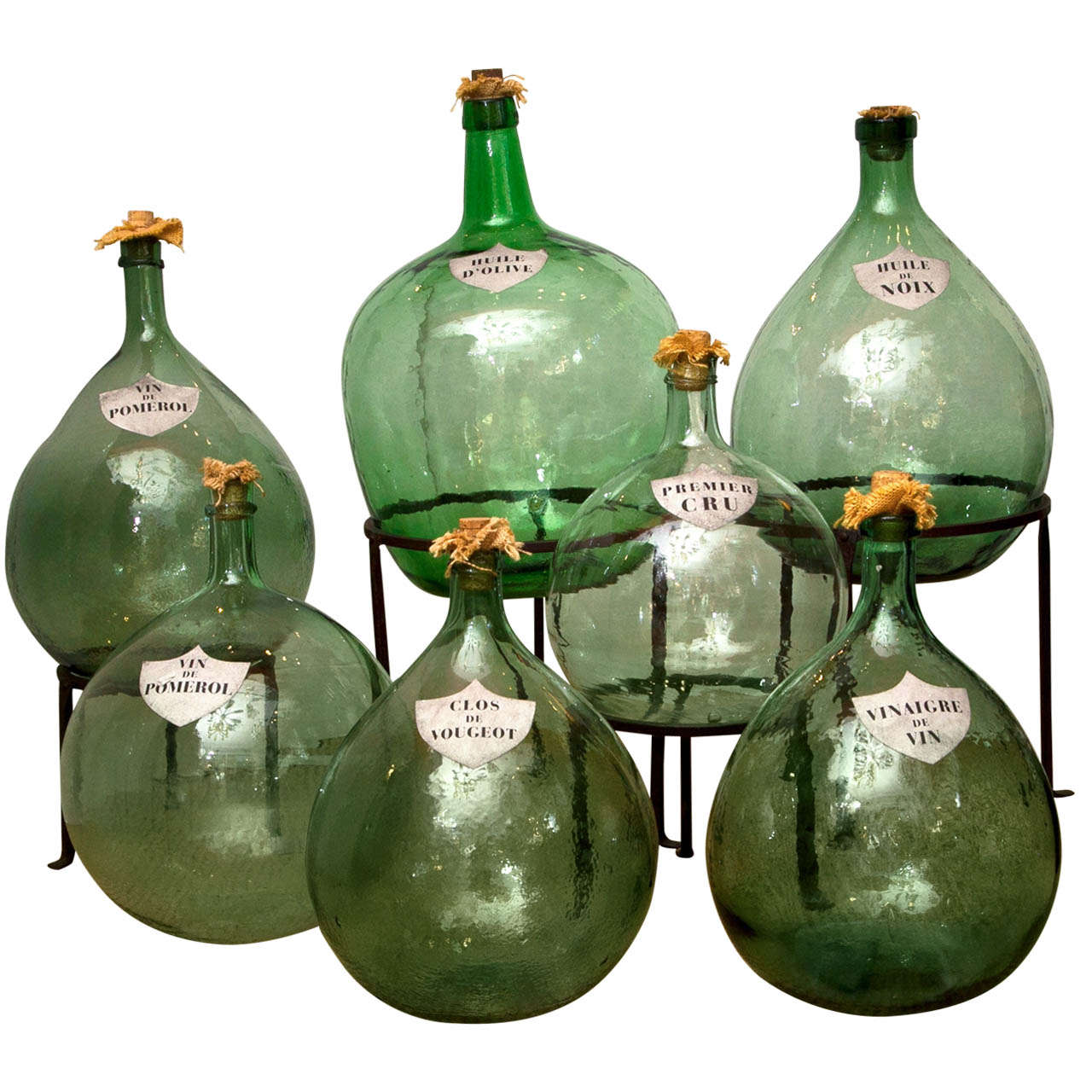 A Collection of French Green Glass Demijohns at 1stDibs | large green ...