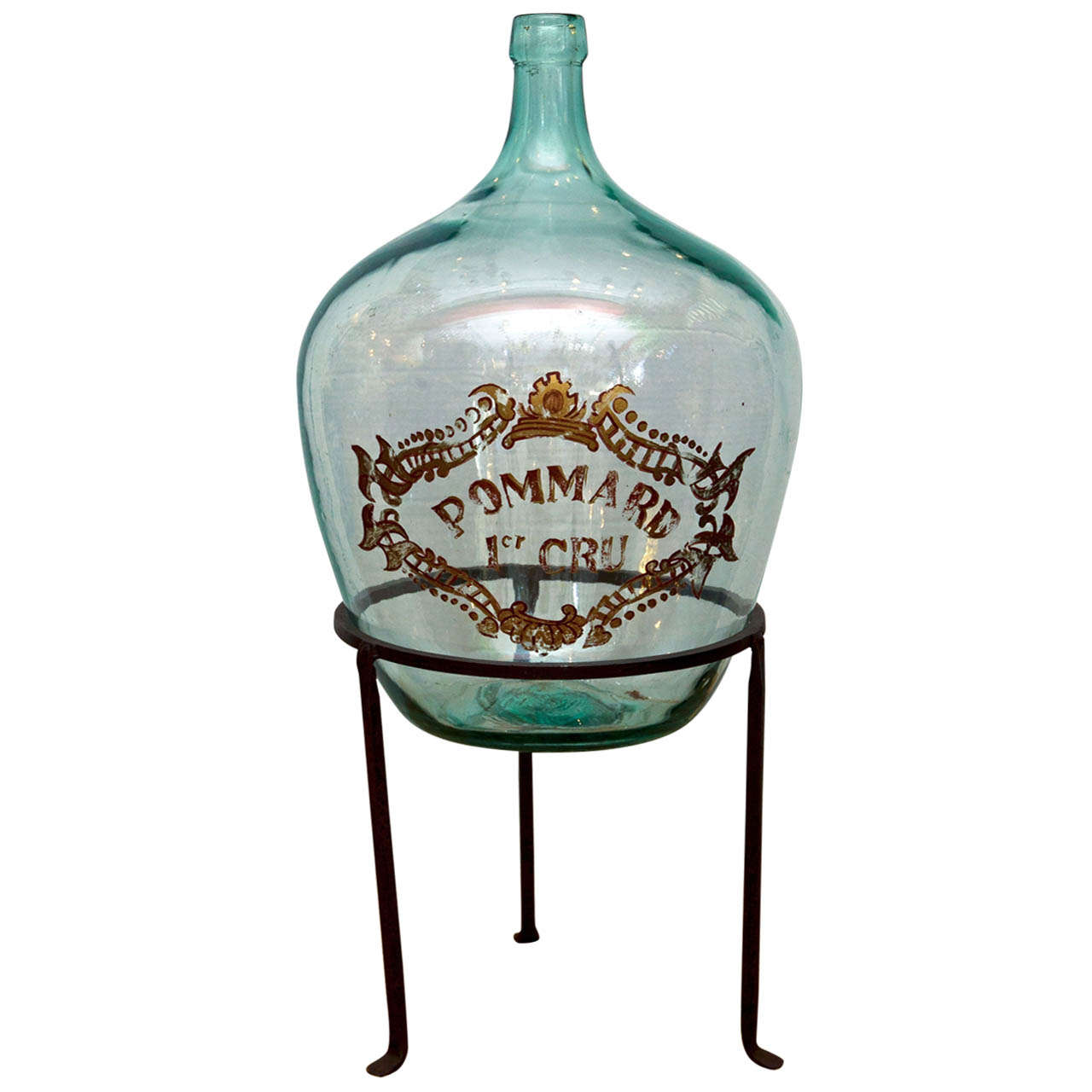 Large Hand Painted Green Glass French Demijohn at 1stDibs | painted ...