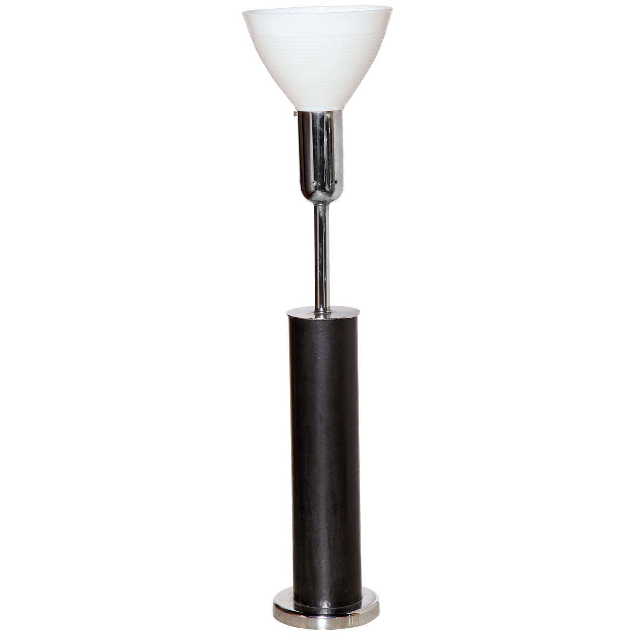 Tall Nessen Studios Black Leather, Chrome and Glass Shade Table Lamp ...
