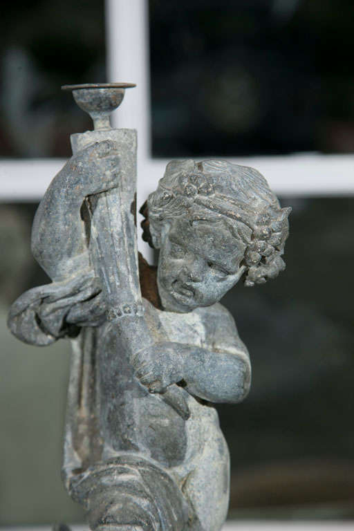 Rare Zinc and Spelter Putto Fountainhead with Signed Lead Basin at 1stDibs