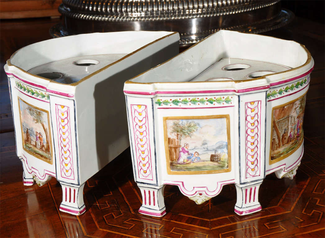 Pair of French Porcelain Bulb Pots at 1stDibs