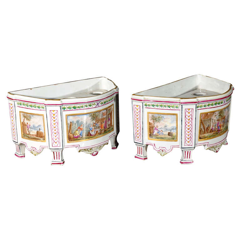 Pair of French Porcelain Bulb Pots at 1stDibs